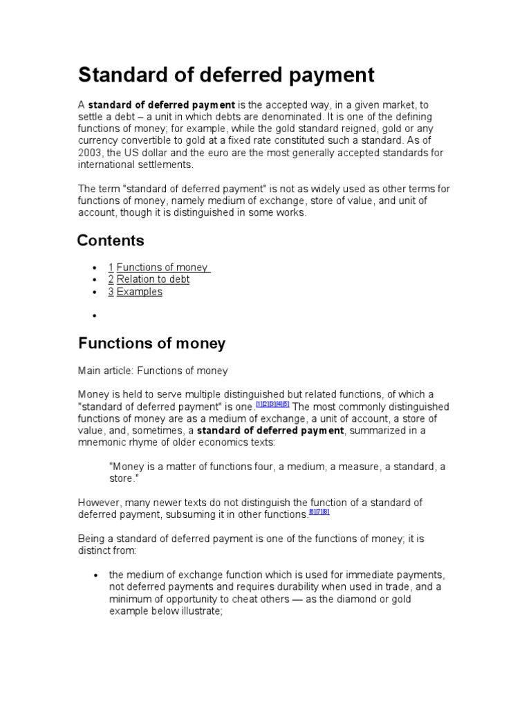 Standard of Deferred Payment | PDF | Money | Banking