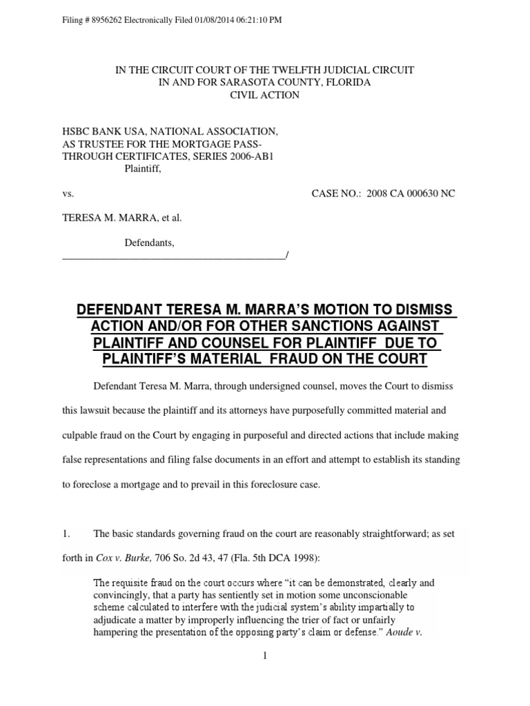 Motion to Dismiss for Fraud on Court | PDF | Foreclosure | Mortgage Law