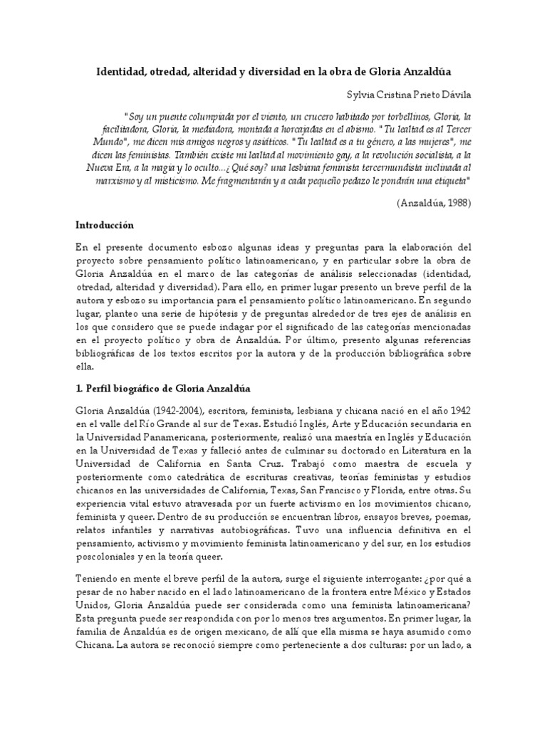 Identidad y Diversidad en Anzaldúa | PDF | La teoría crítica ...