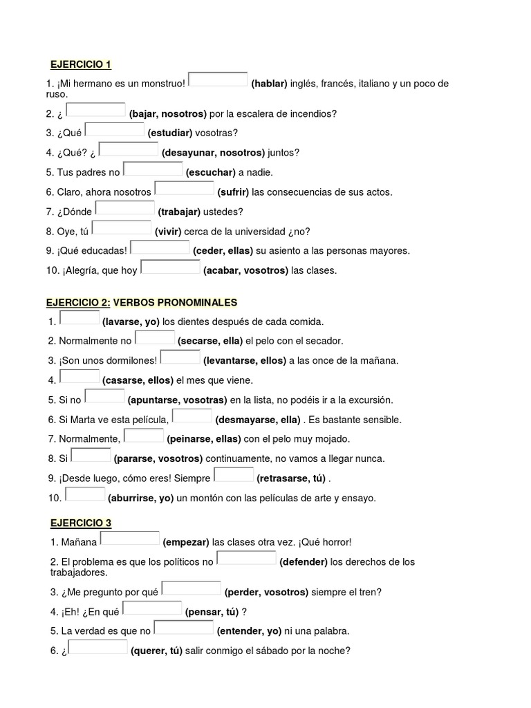 Presente Indicativo Ejercicios | PDF | Ocio