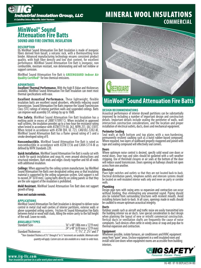 IIG Mineral Wool Spec Sheet | PDF | Wall | Duct (Flow)