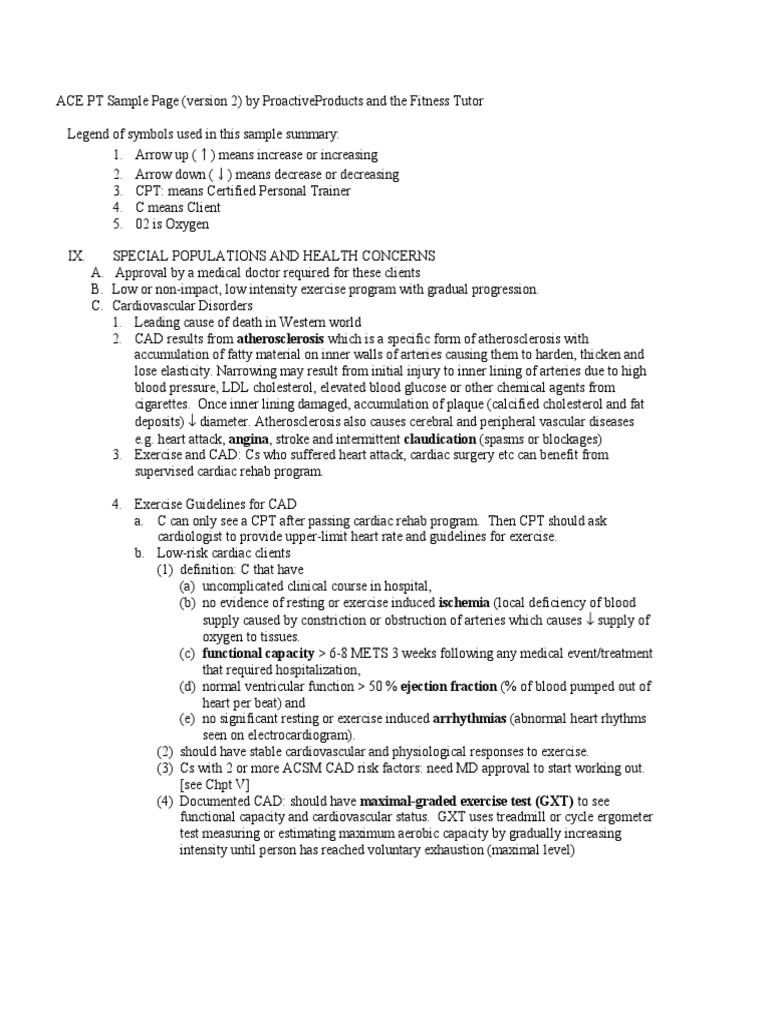 ACE Personal Trainer Exam Sample Page On Special Populations. | PDF ...