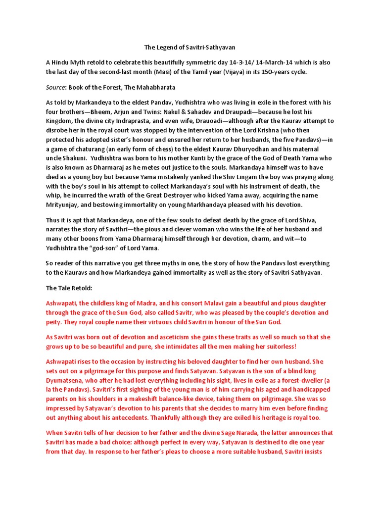 The Legend of Savitri | PDF | Hindu Mythology | Mahabharata