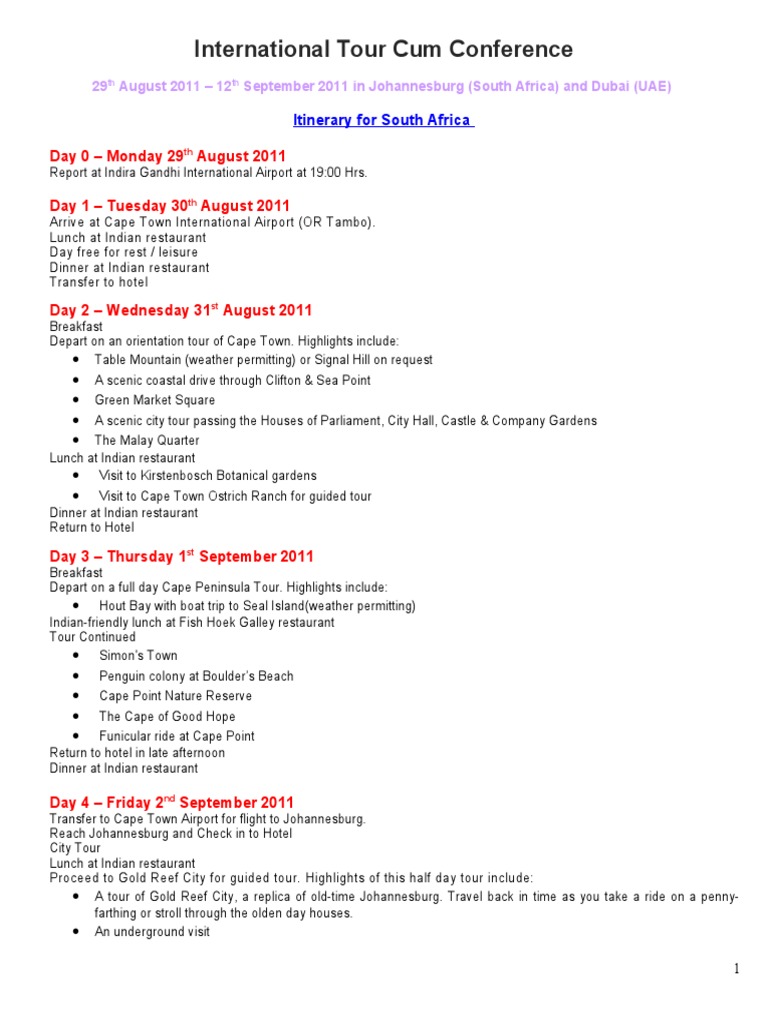 Tentative Itinerary | PDF