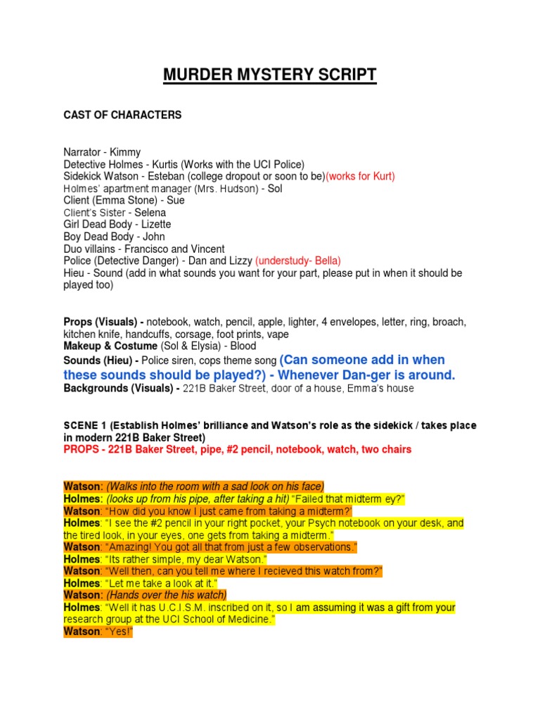Murder Mystery Script | PDF | Dr. Watson | Minor Sherlock Holmes Characters