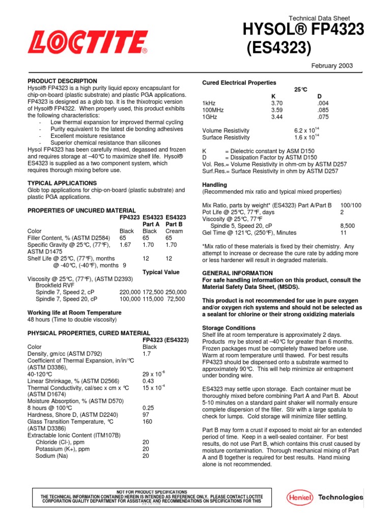 HYSOL® FP4323 (ES4323) : Technical Data Sheet | PDF