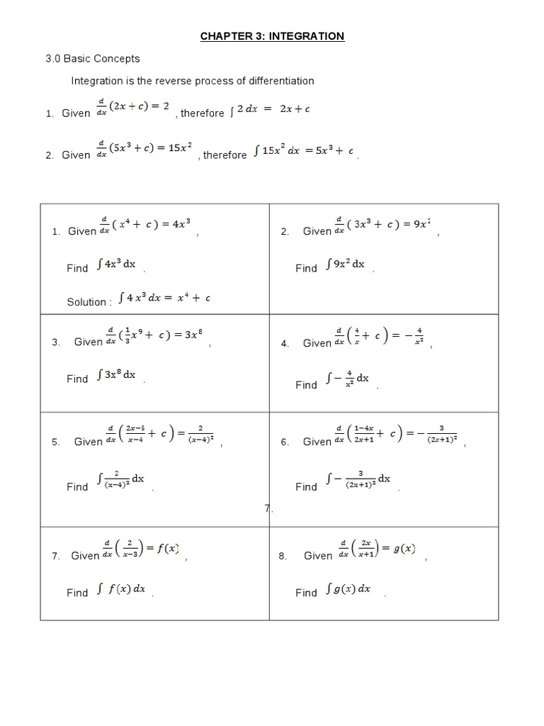Integration | Equations | Calculus