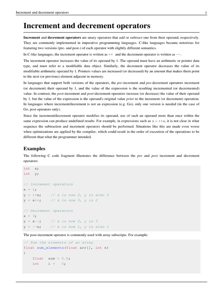 Increment and Decrement Operators | PDF | Notation | Software Development