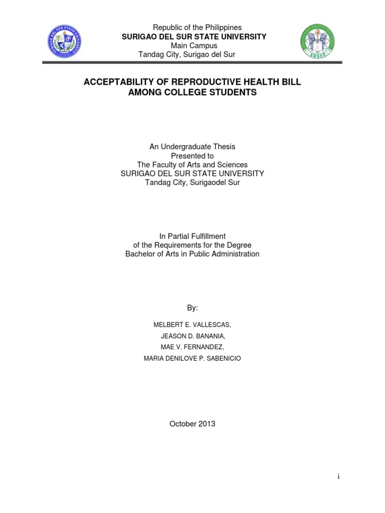 Acceptability of Reproductive Health Bill | PDF | Thesis | Bachelor Of Arts