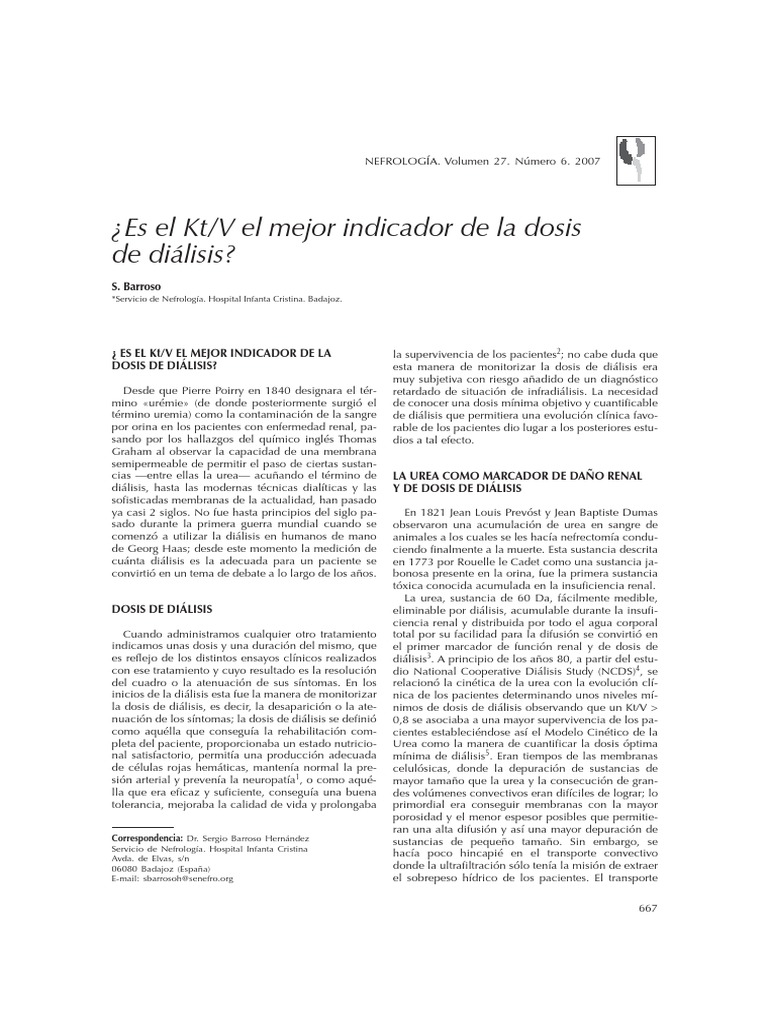 KTV | PDF | Diálisis | Nefrología