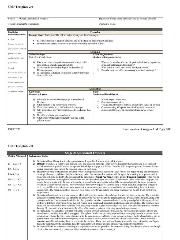 Primary Election Unit Plan | PDF | Primary Election | Elections
