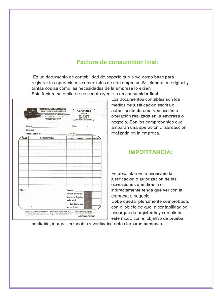 Factura De Consumidor Final Factura Contabilidad
