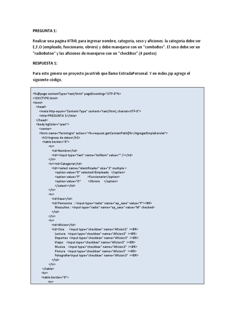SOLUCIONARIO | PDF | Páginas del servidor Java | Gestión de datos