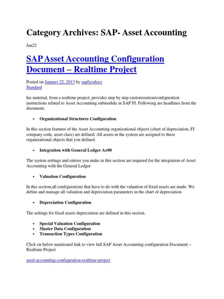 Asset Accounting in SAP FICO Module | PDF | Book Value | Depreciation