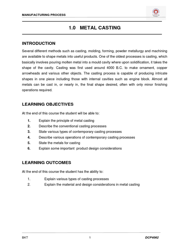 Manufacturing Process - Module1.0 | PDF