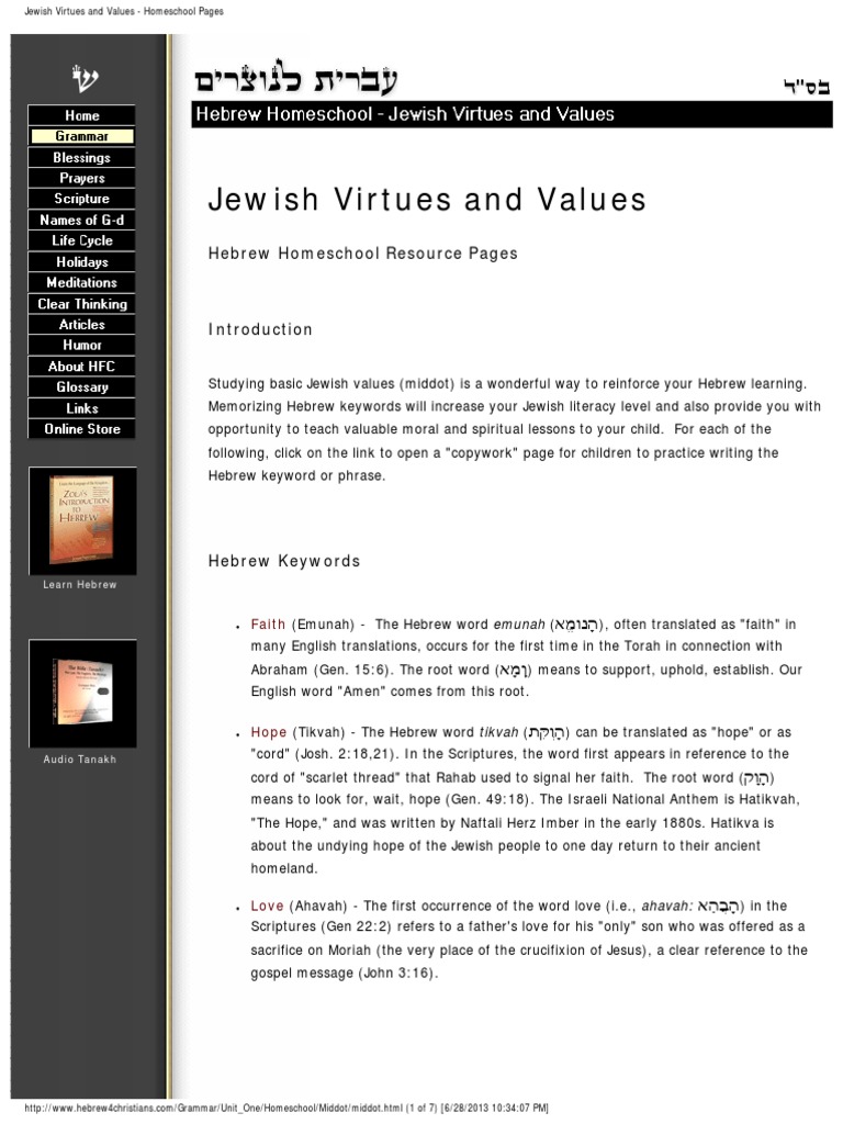 Jewish Virtues and Values - Homeschool Pages | PDF | Jews And Judaism ...