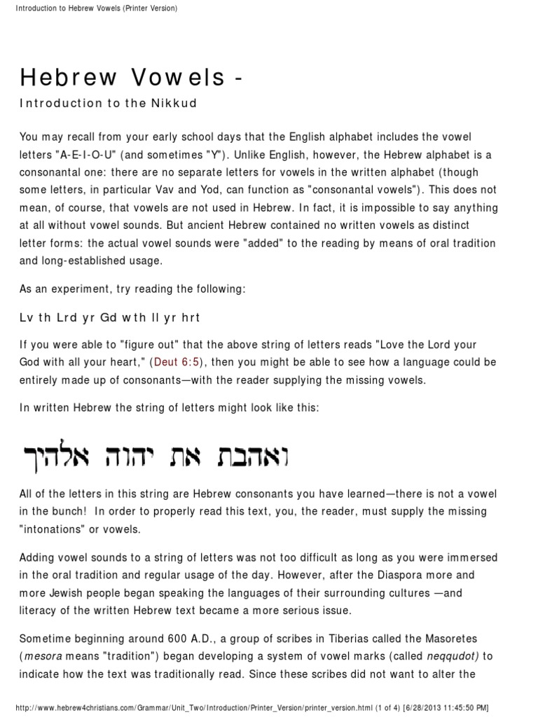 2.1 Introduction To Hebrew Vowels | PDF | Notation | Phonology