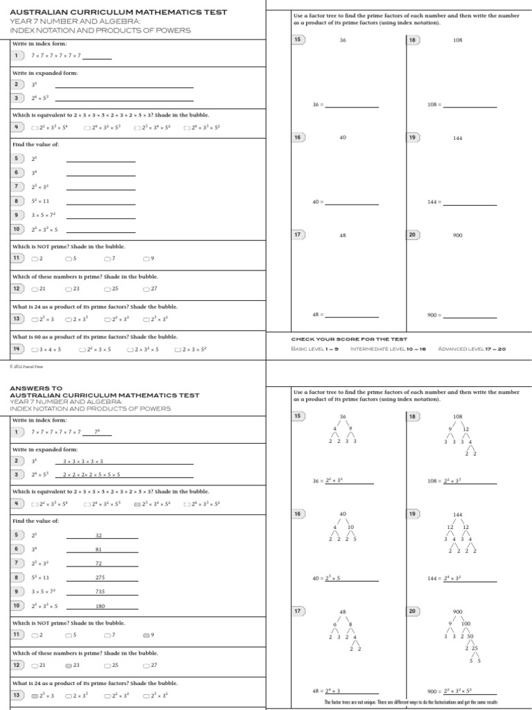 Year 7 Number and Algebra: Index Notation and Products of Powers | PDF ...
