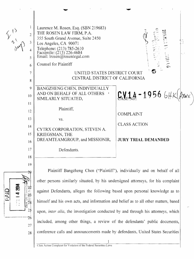 CytRx Class Action | PDF | Sec Rule 10b 5 | Class Action