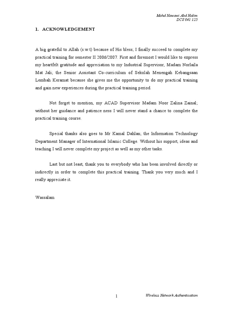 Acknowledgement: Mohd Nawawi Abd Halim DCS 041 125 | PDF | Internet ...