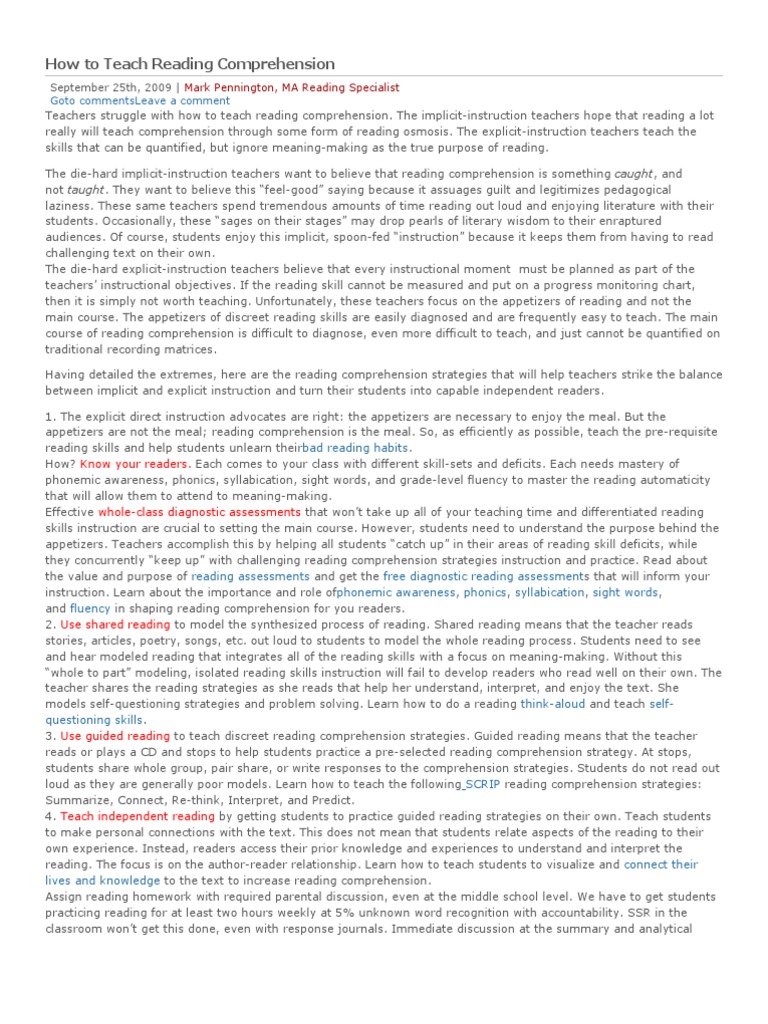 How To Teach Reading Comprehension | PDF | Reading Comprehension ...