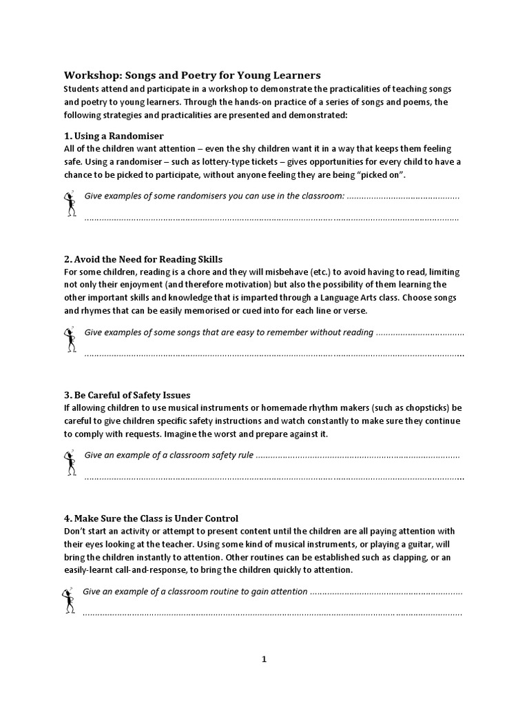 Songs and Poetry Workshop Notes | PDF | Poetry | Classroom