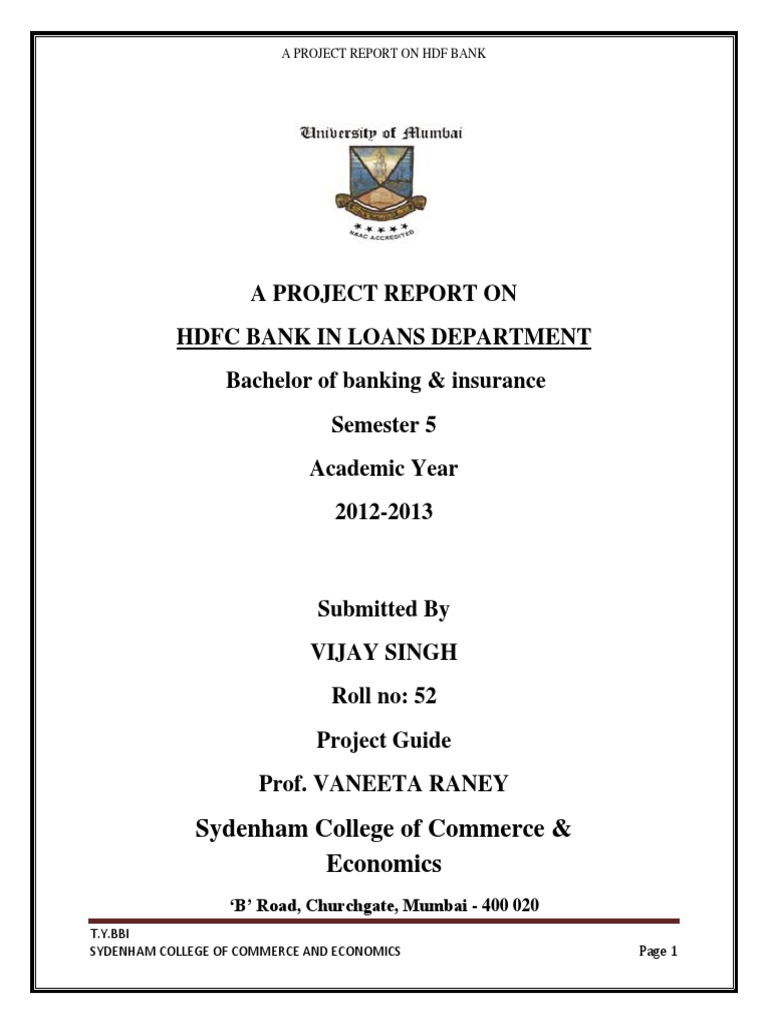 HDFC Bank Project Report Overview | PDF | Banks | Loans