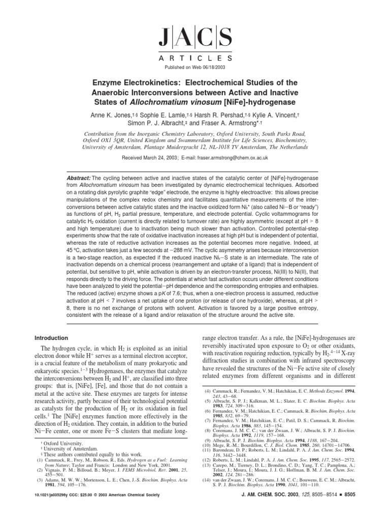 Enzyme Electrokinetics: Electrochemical Studies of The Anaerobic ...