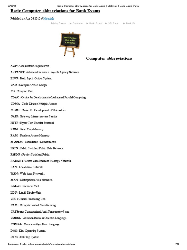 Bank Exam Computer Abbreviations | PDF | Bios | Personal Digital Assistant