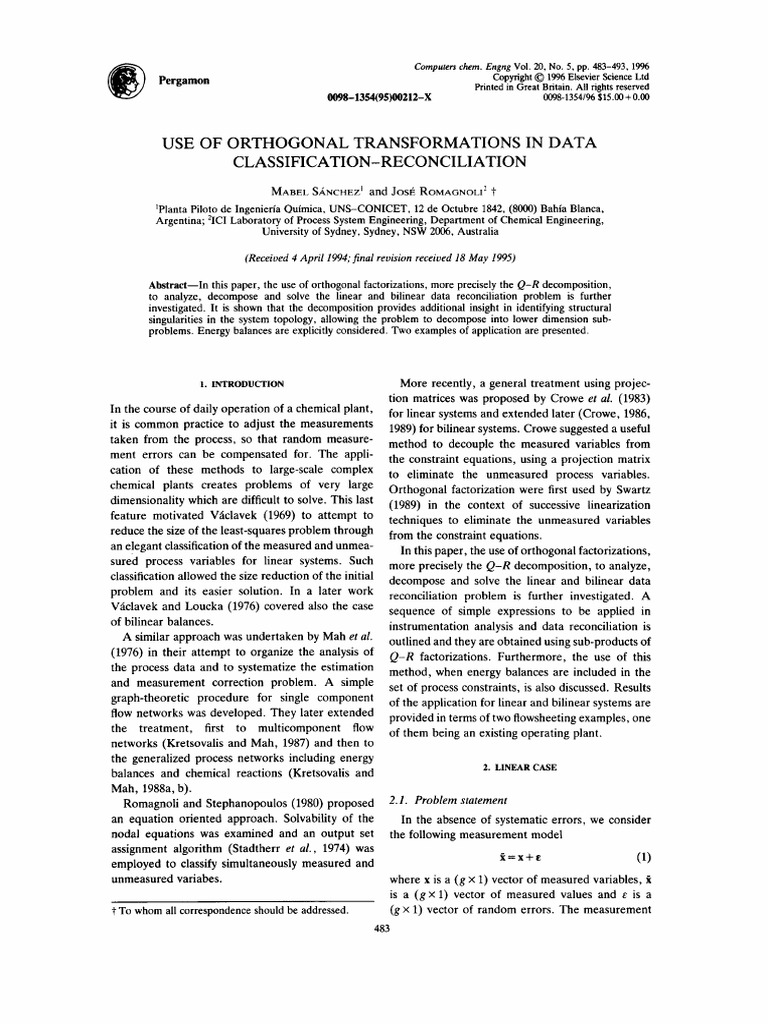 Use of Orthogonal Transformations in Data Classification-Reconciliation | PDF | Matrix ...