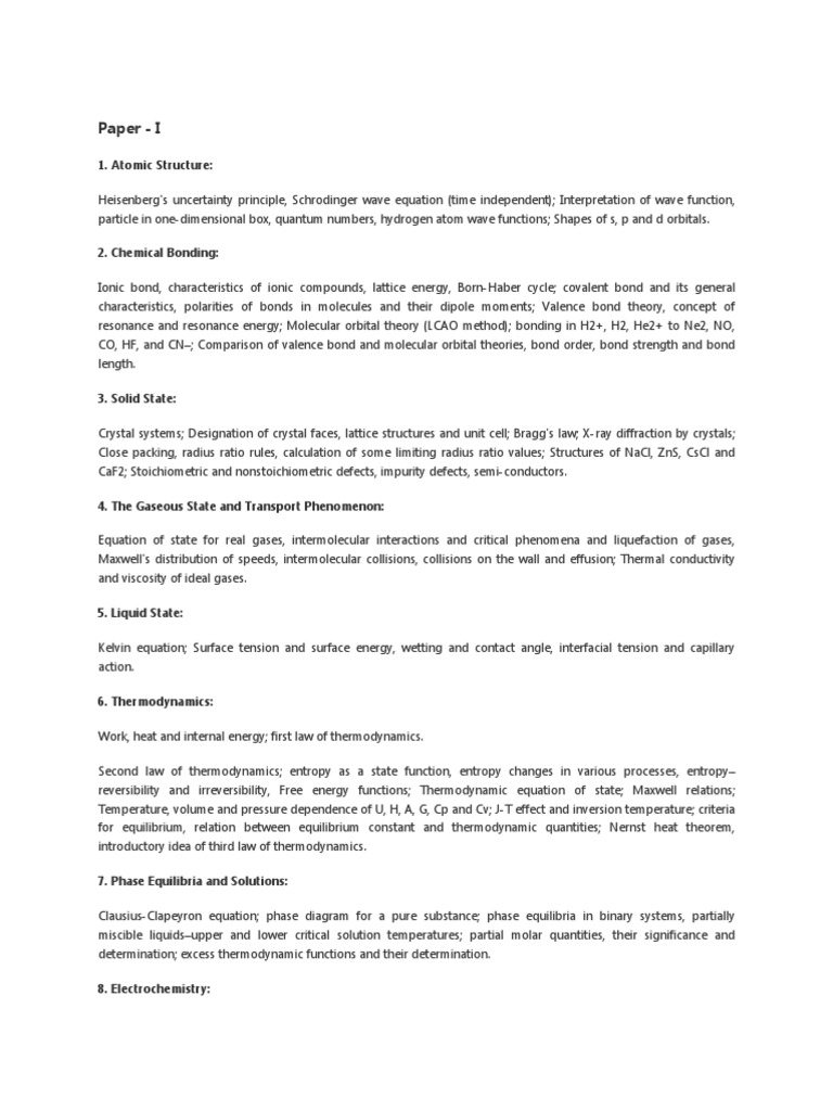Paper - I: 1. Atomic Structure | PDF | Chemical Reactions | Chemical Bond