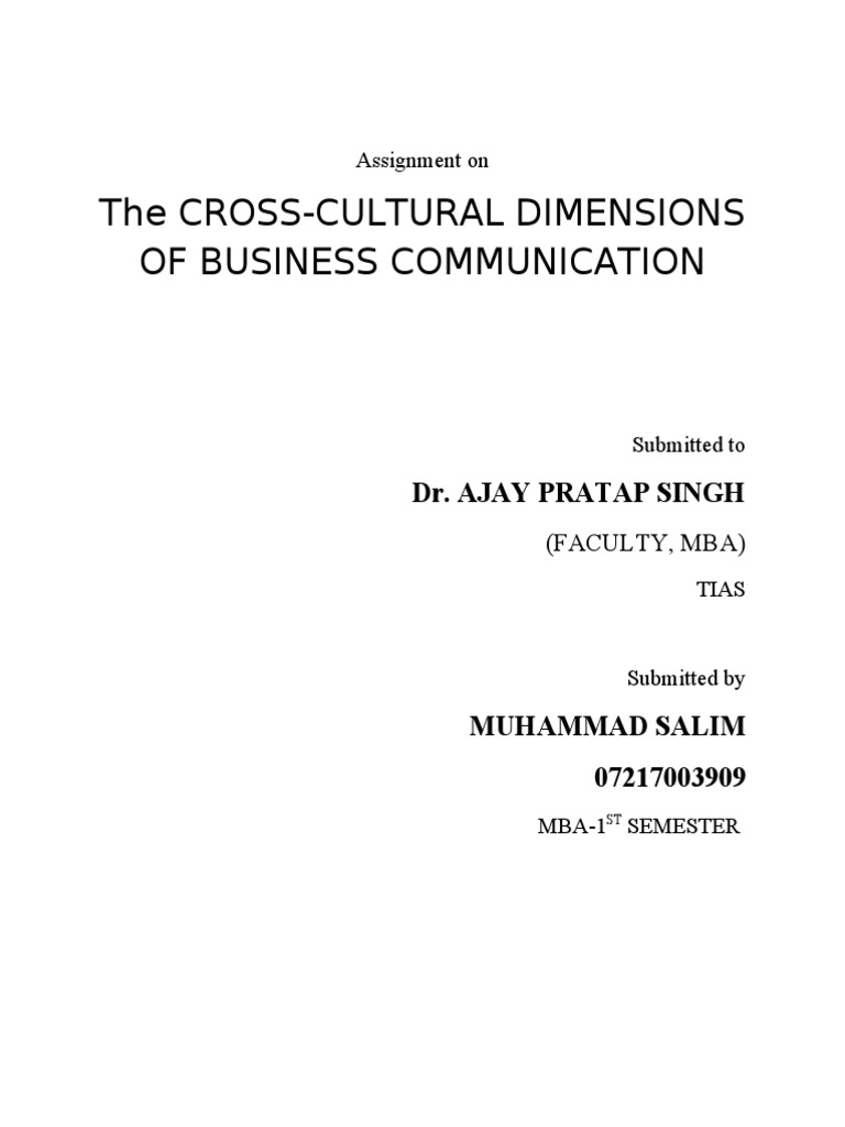 Cross Cultural Dimensions of Business Communication | PDF | Nonverbal ...
