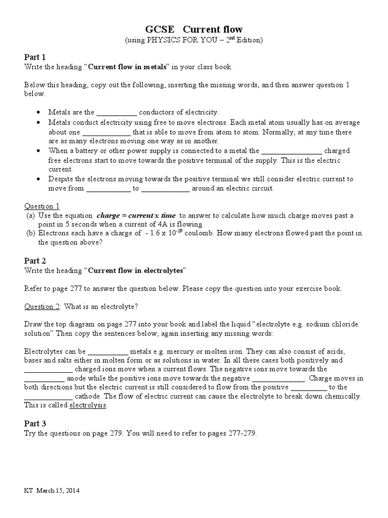 Current Flow Notes&Questions | PDF