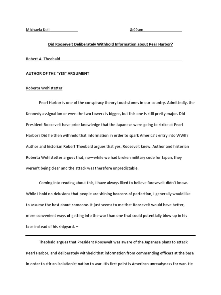 Pearl Harbor Debate | PDF | Franklin D. Roosevelt | Attack On Pearl Harbor