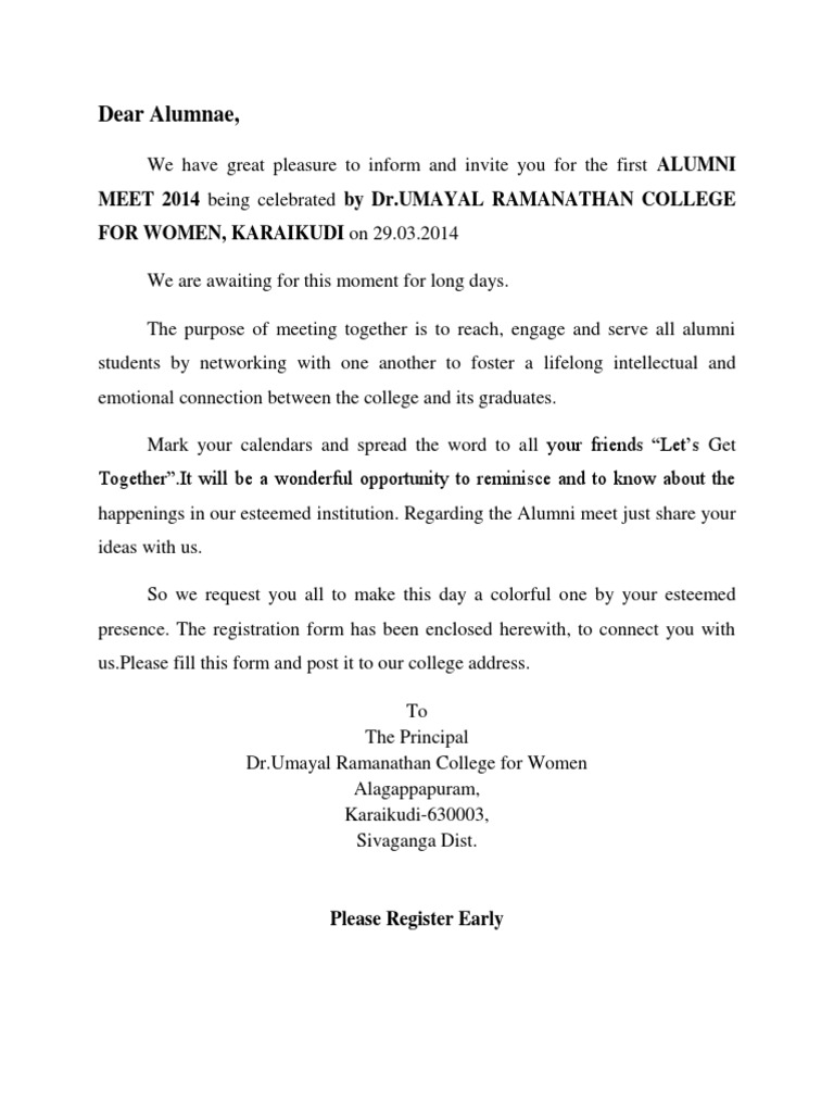 Alumni Meet Invitation for URCW 2014 | PDF