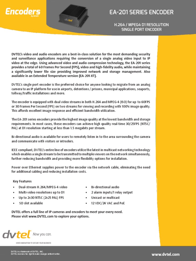 EA-201 Encoder Datasheet | PDF | Video | Streaming Media