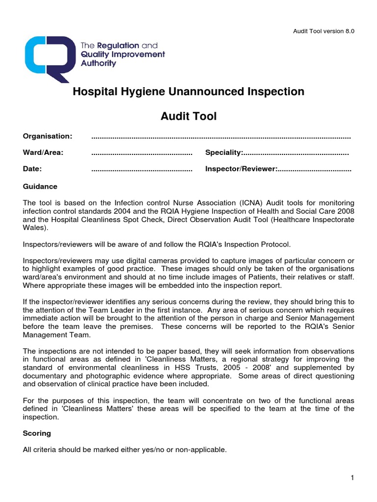 Hospital Hygiene Audit Tool 24 Jun 10 PDF | PDF | Hand Washing | Hygiene
