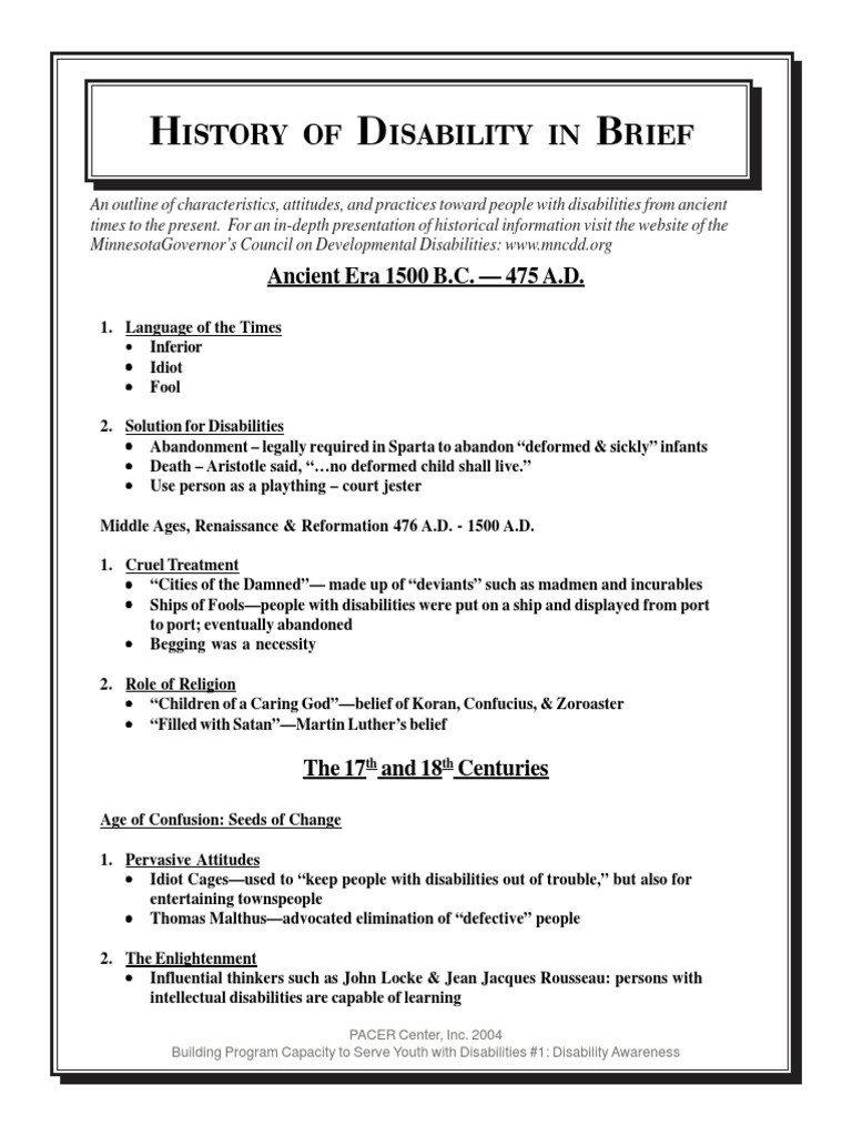 History of Disability in Brief | PDF | Americans With Disabilities Act ...