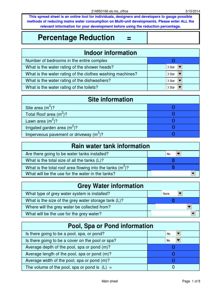 Water Reduction Spreadsheet - Multi-Unitl | PDF | Irrigation | Toilet