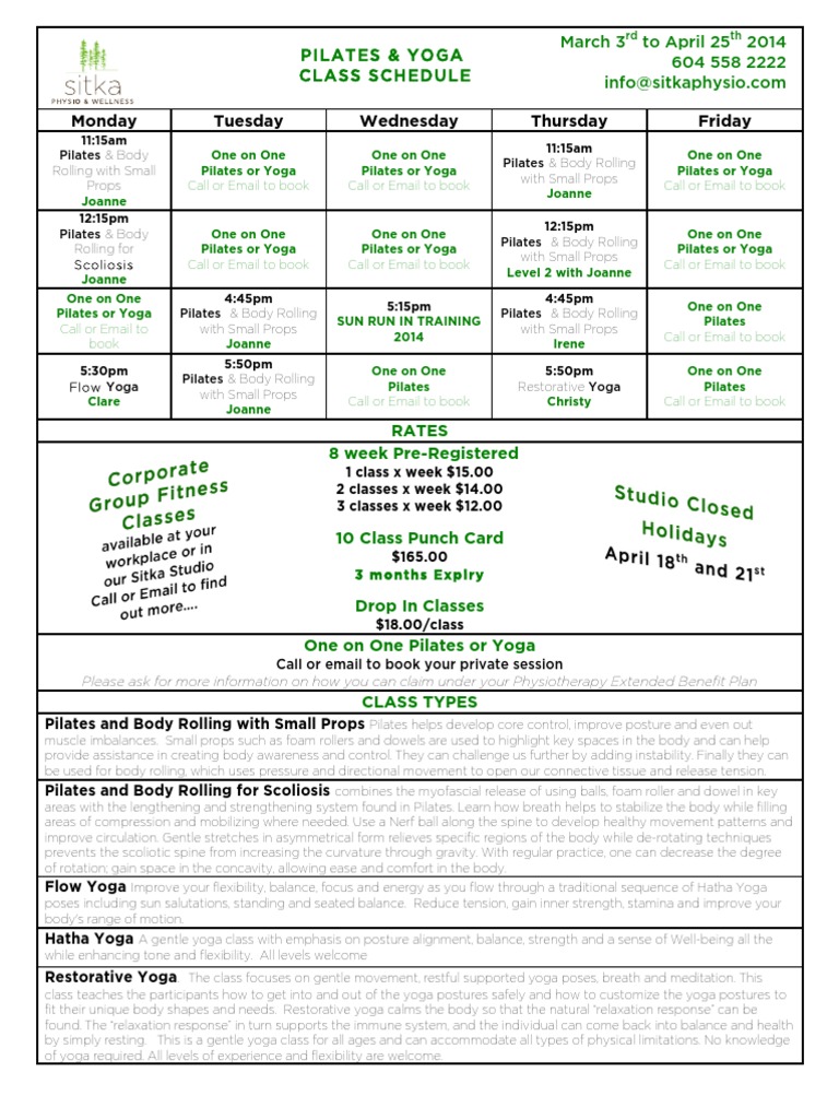 Group Class Schedule Spring | PDF | Balance (Ability) | Pilates