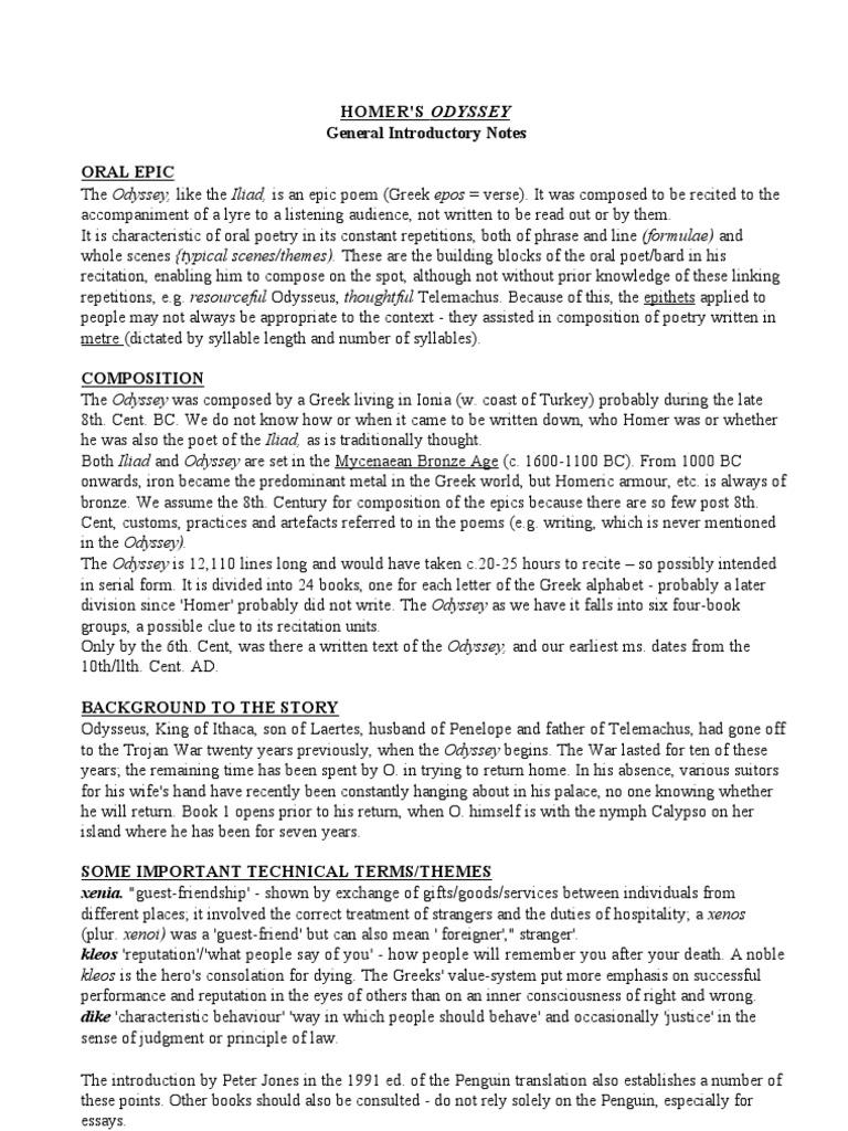 HOMER's ODYSSEY General Introductory Notes ORAL EPIC The Odyssey, Like ...