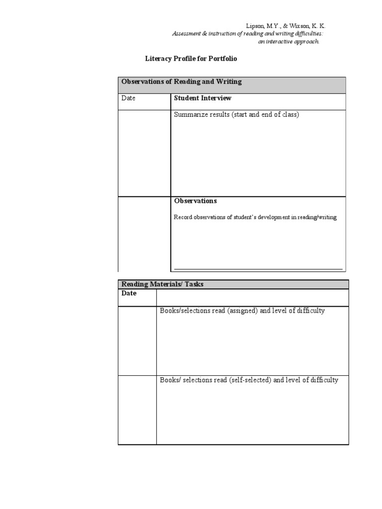 Reading and Writing Assessment Profile | PDF | Language Arts ...