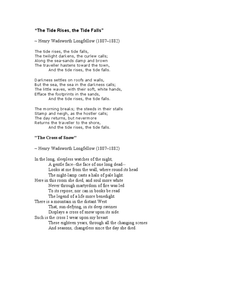 Longfellow's Poems: Tide and Cross of Snow | PDF