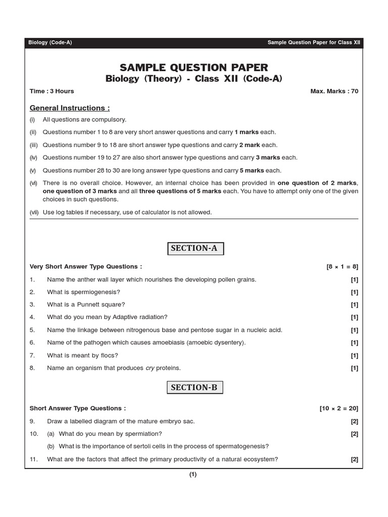 CBSE Sample Paper Biology Class XII | PDF | Primer (Molecular Biology ...