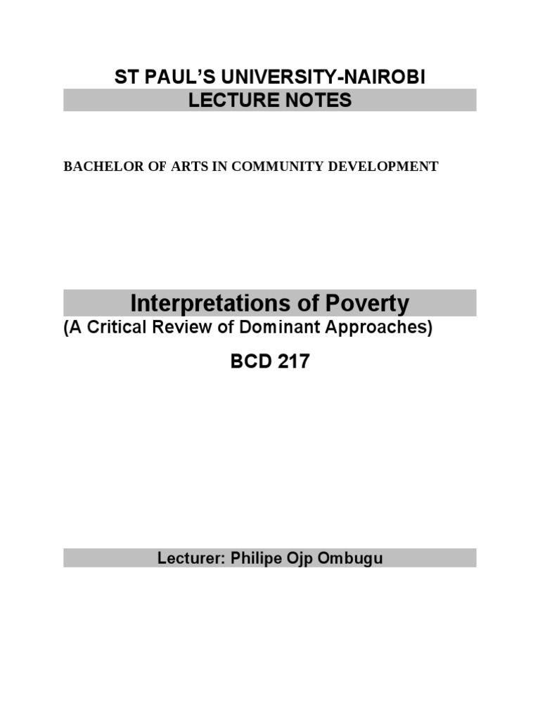 Understanding Poverty Lecture Notes | PDF | Poverty Threshold | Poverty Understanding Poverty Lecture Notes | PDF | Poverty Threshold | Poverty