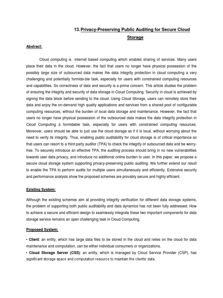 13.Privacy-Preserving Public Auditing For Secure Cloud Storage | PDF | Cloud Computing | Audit