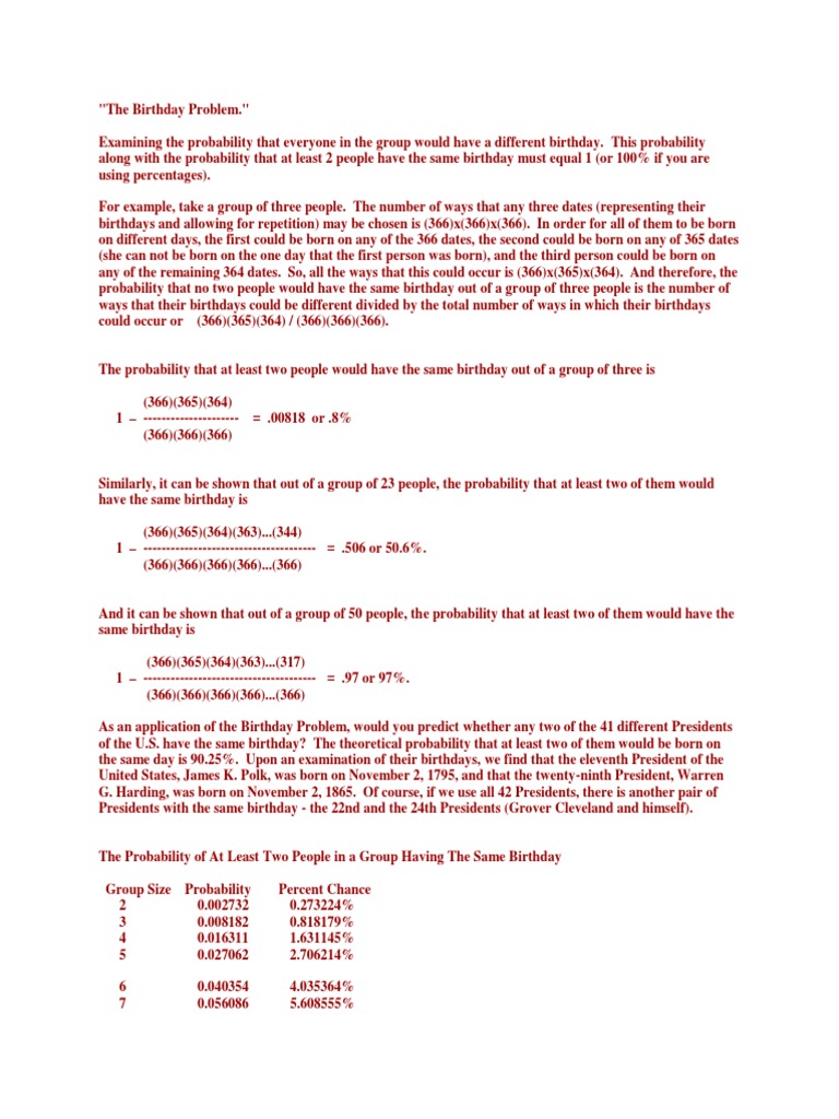The Birthday Problem | PDF | Probability | Applied Mathematics