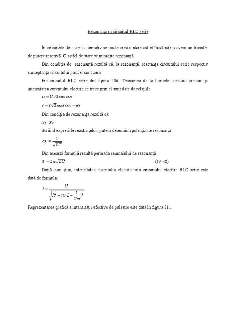 Rezonanta in Circuitul RLC Serie | PDF