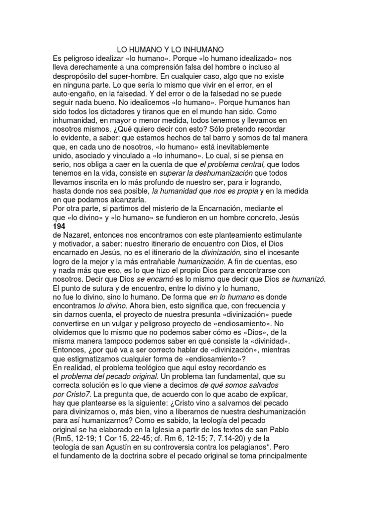 Lo Humano y Lo Inhumano | PDF | El pecado original | Pecado