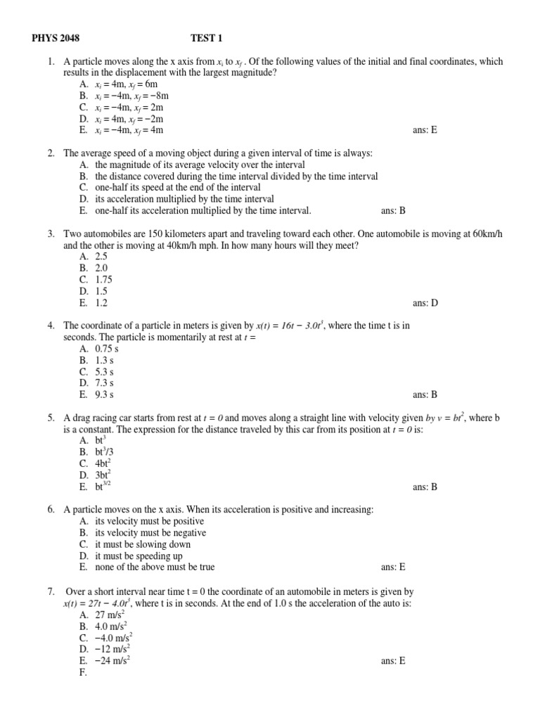 PHYS 2048 Test 1 | PDF | Velocity | Force
